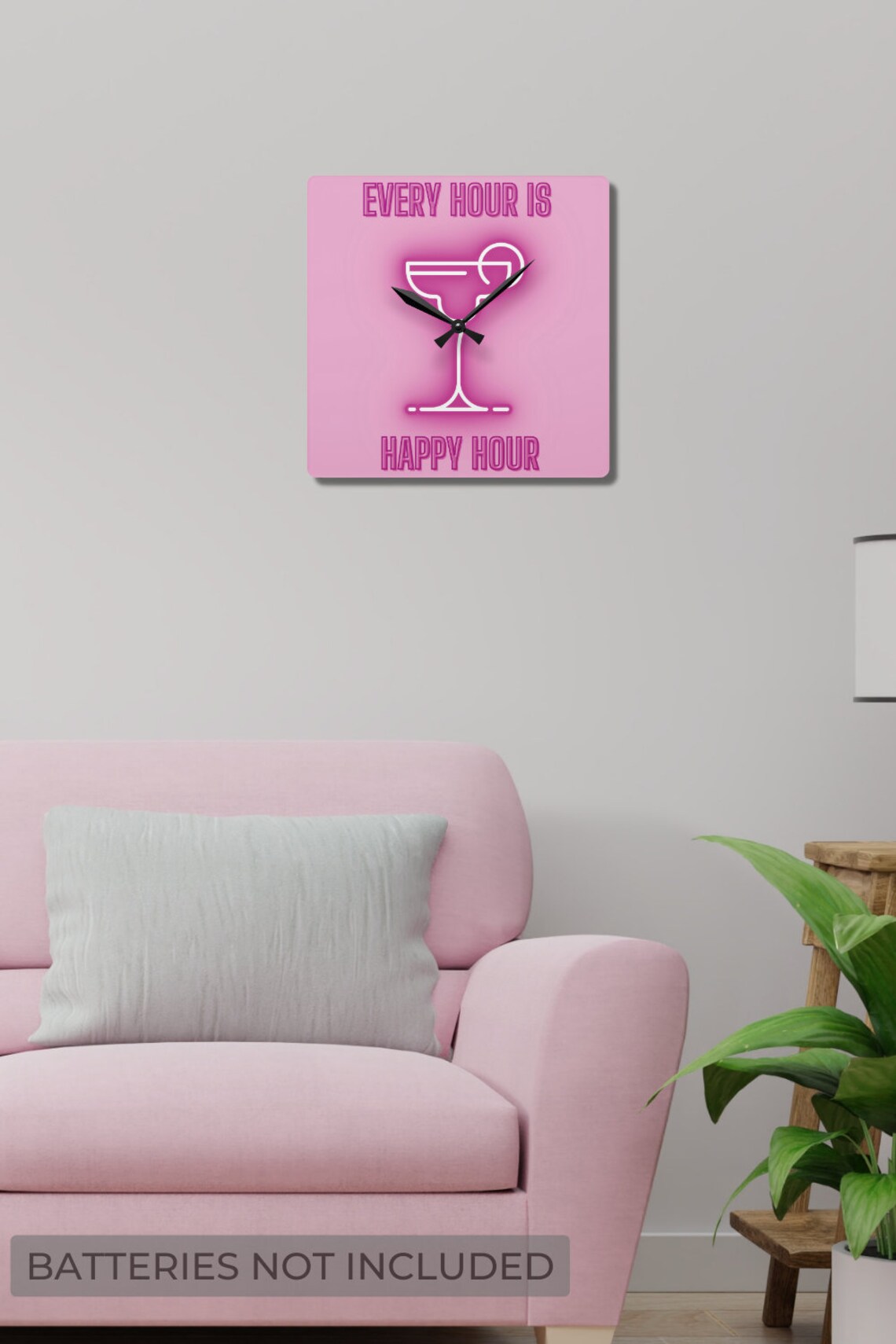 Bar Cart Art Preppy Wall Clock Pink Happy Hour Wall Art Pink Dorm Decor ...