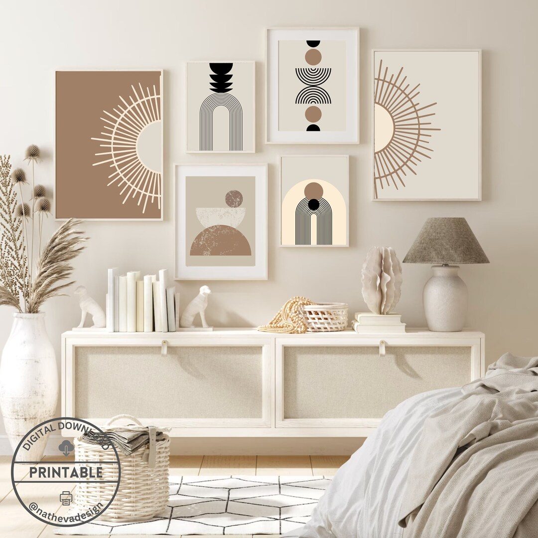 Boho Gallery Wall Art Set of 6 Printable Abstract Mid Century Modern ...