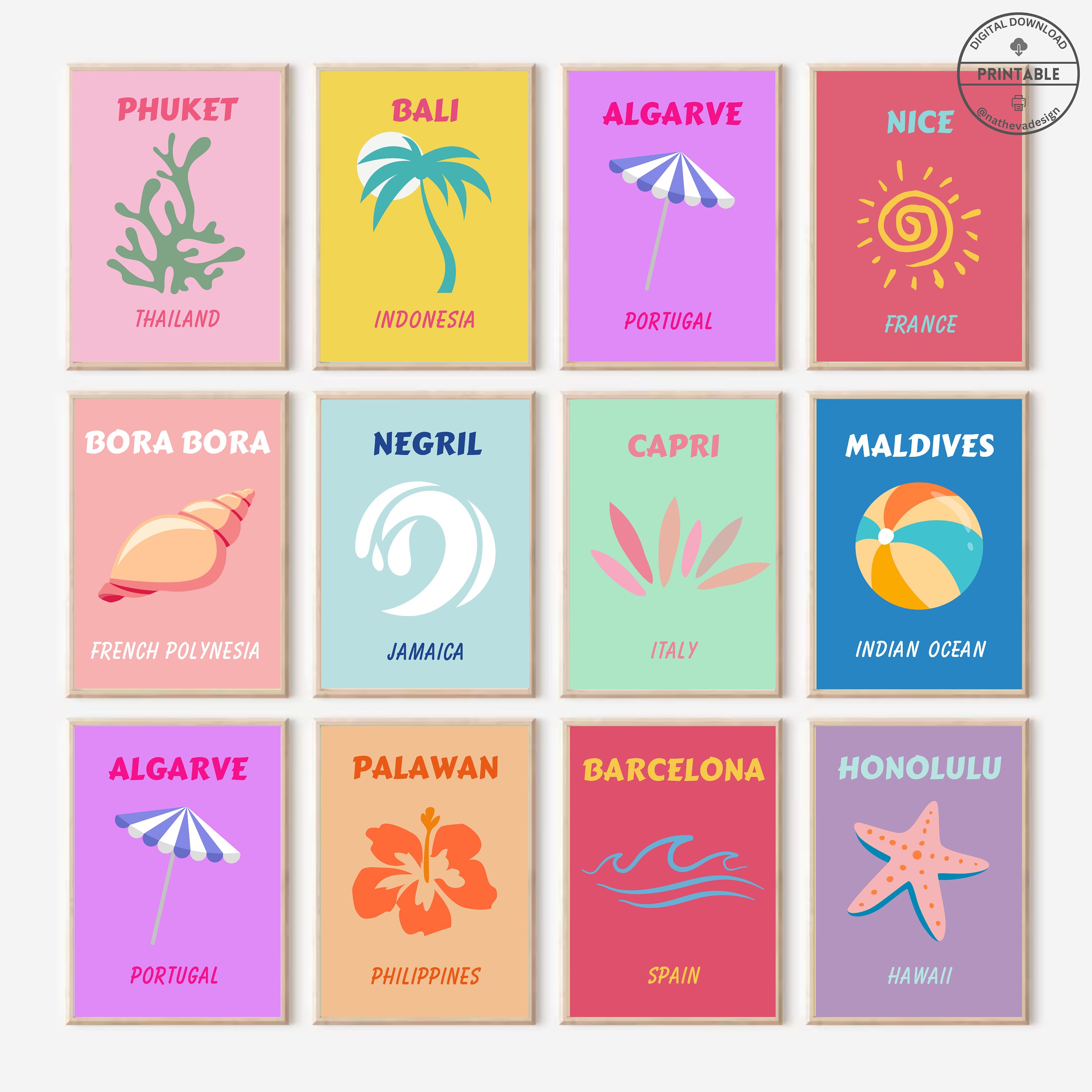 Travel Poster Set of 16 Preppy Room Decor Travel Collage Set Maximalist ...