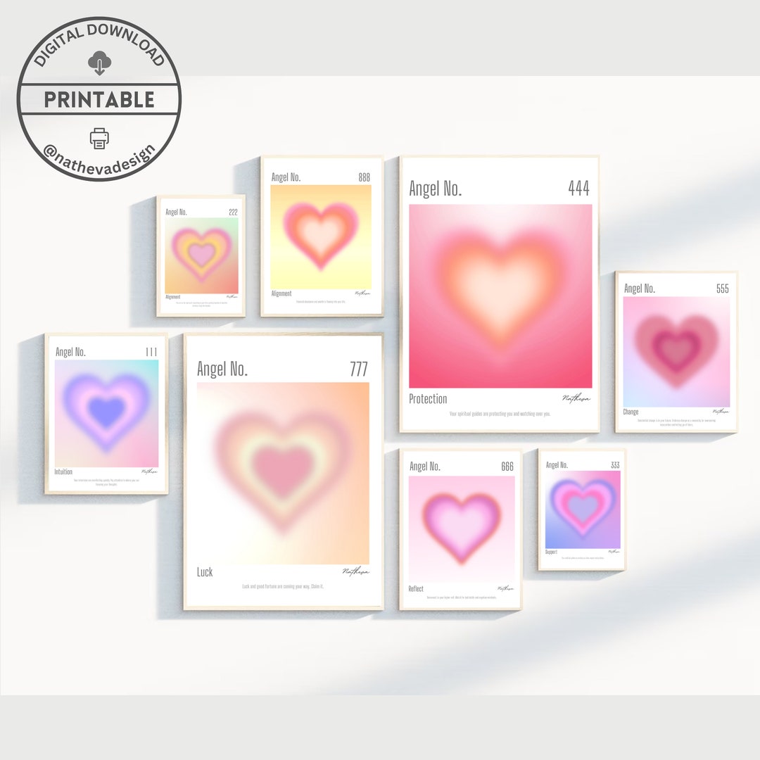 Angel Numbers Print Energy Poster Set of 9 Energy Positive Aura Print ...