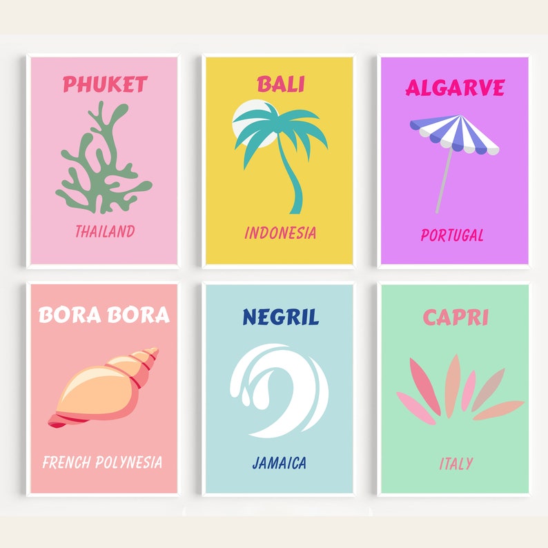 Travel Poster Set of 16 Preppy Room Decor Travel Collage Set Maximalist ...
