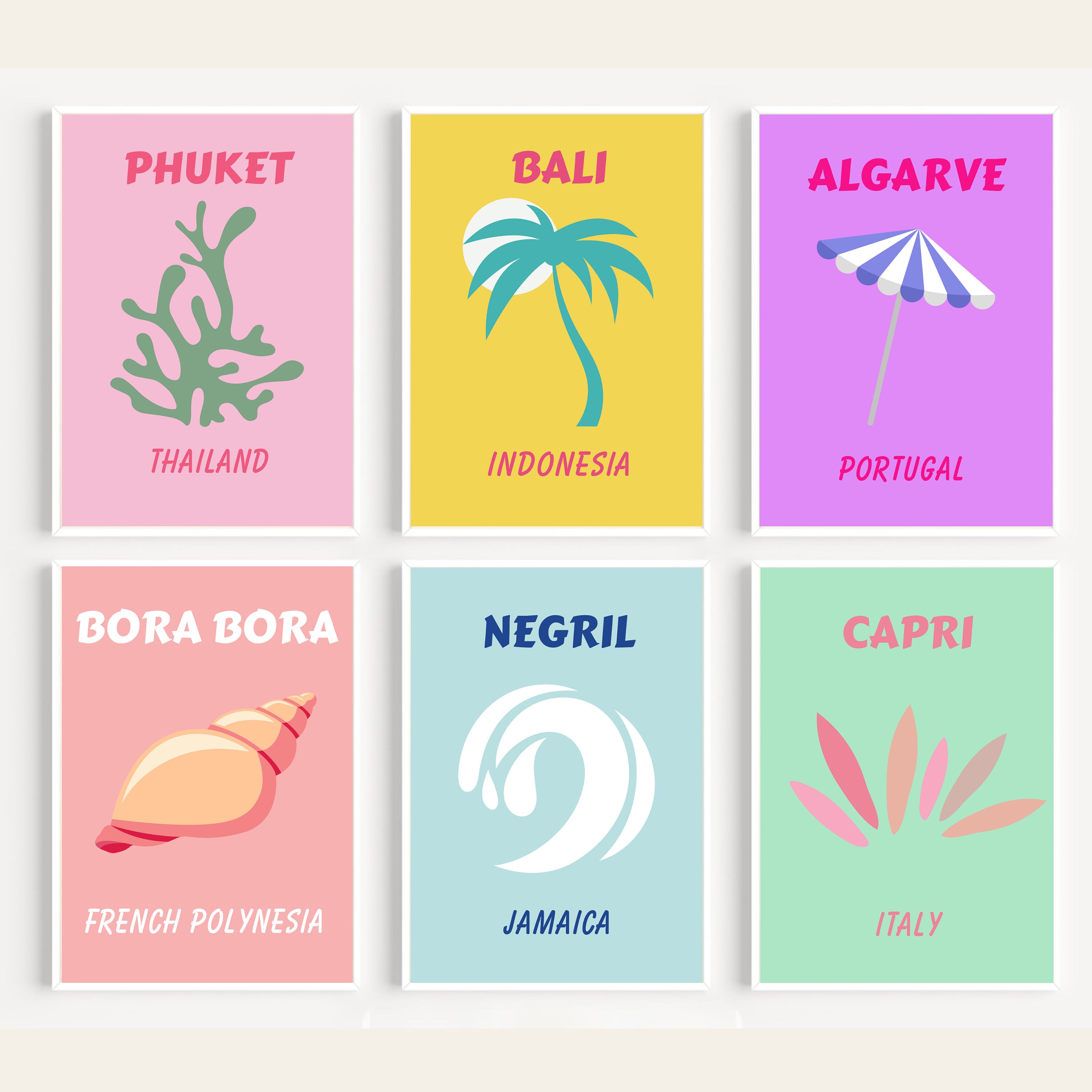 Travel Poster Set of 16 Preppy Room Decor Travel Collage Set Maximalist ...