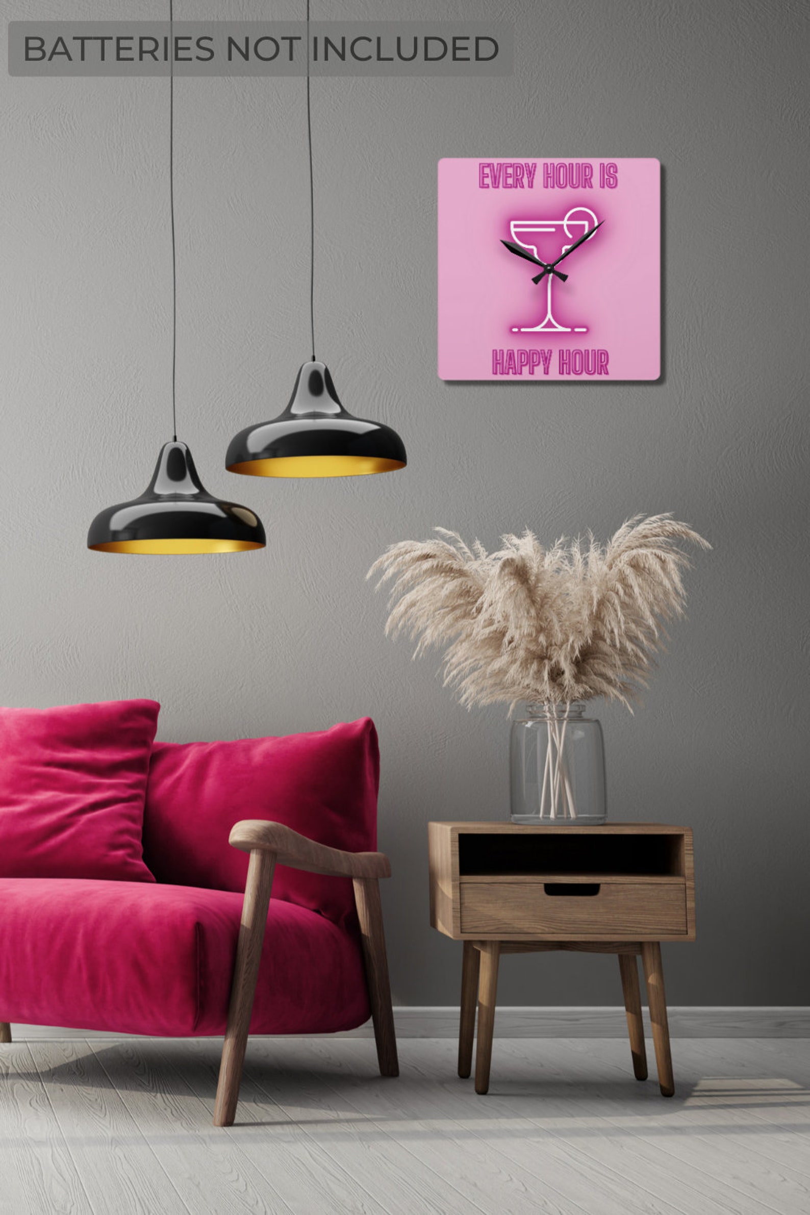 Bar Cart Art Preppy Wall Clock Pink Happy Hour Wall Art Pink Dorm Decor ...