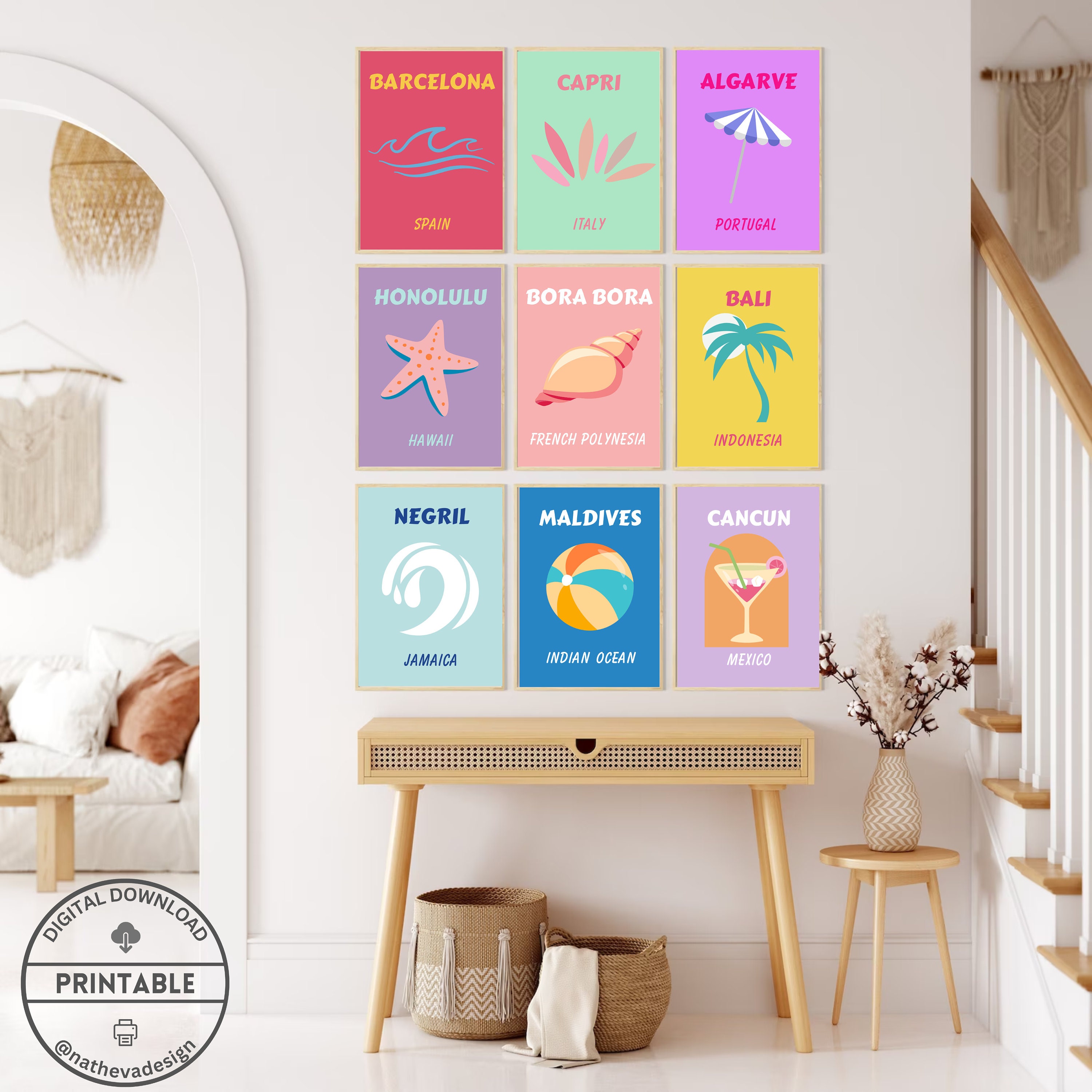 Travel Poster Set of 16 Preppy Room Decor Travel Collage Set Maximalist ...