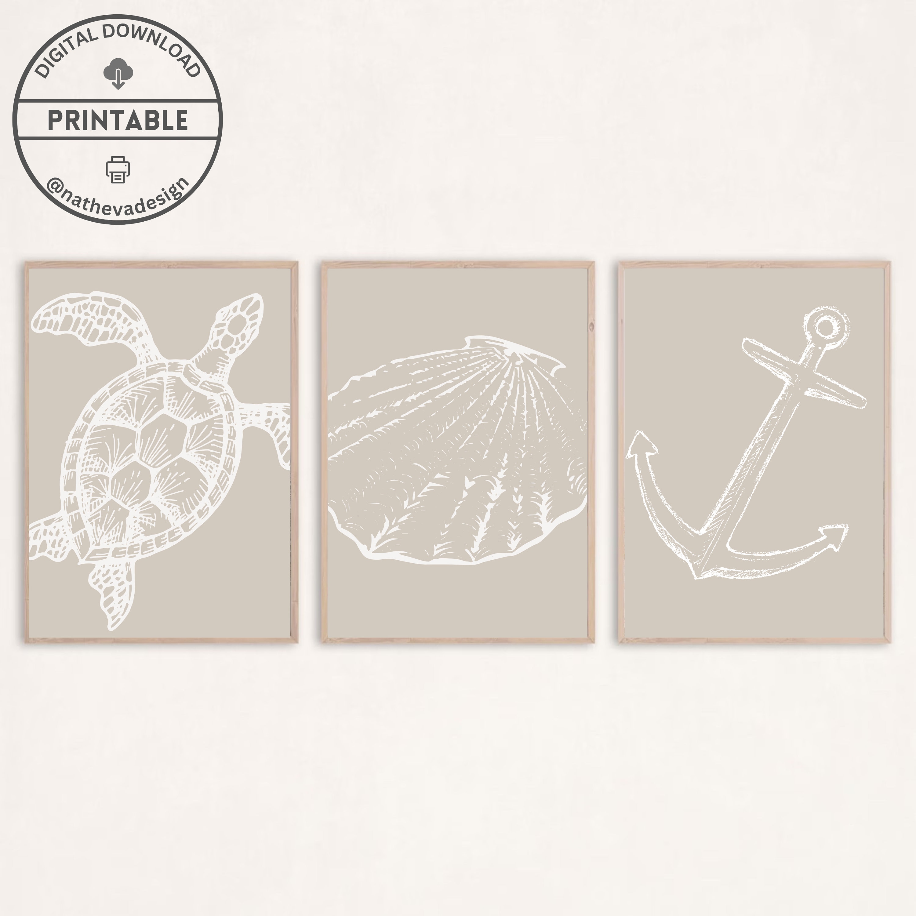 Boho Beach Wall Art Set of 9 Prints Coastal Wall Decor Sea Shell Art ...