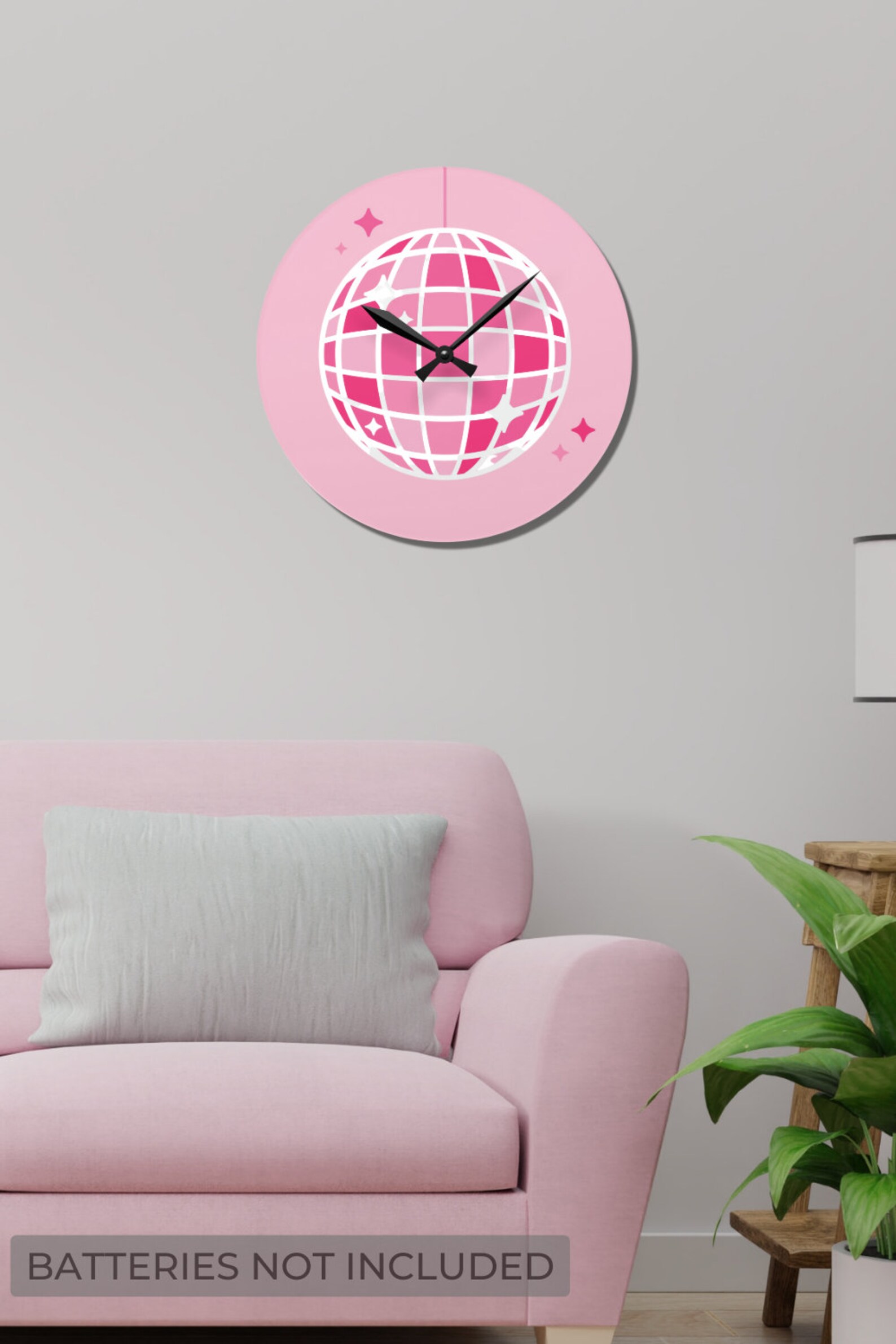 Pink Wall Clock Disco Ball Art 70s Retro Preppy Dorm Decor for Teen ...