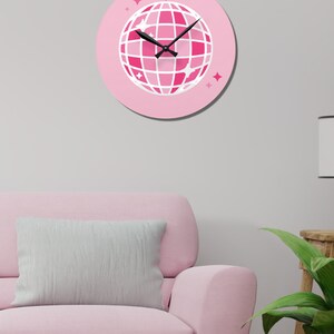 Pink Wall Clock Disco Ball Art 70s Retro Preppy Dorm Decor for Teen ...