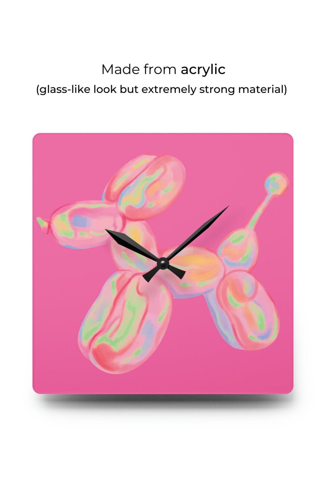 Preppy Balloon Dog Acrylic Wall Clock Pink Dorm Decor for Teen Girls ...