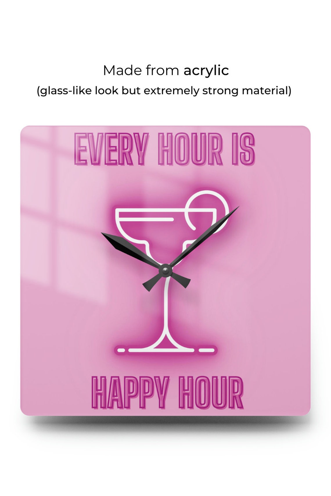 Bar Cart Art Preppy Wall Clock Pink Happy Hour Wall Art Pink Dorm Decor ...