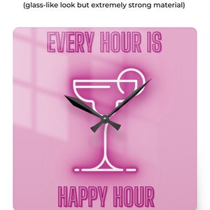 Bar Cart Art Preppy Wall Clock Pink Happy Hour Wall Art Pink Dorm Decor ...