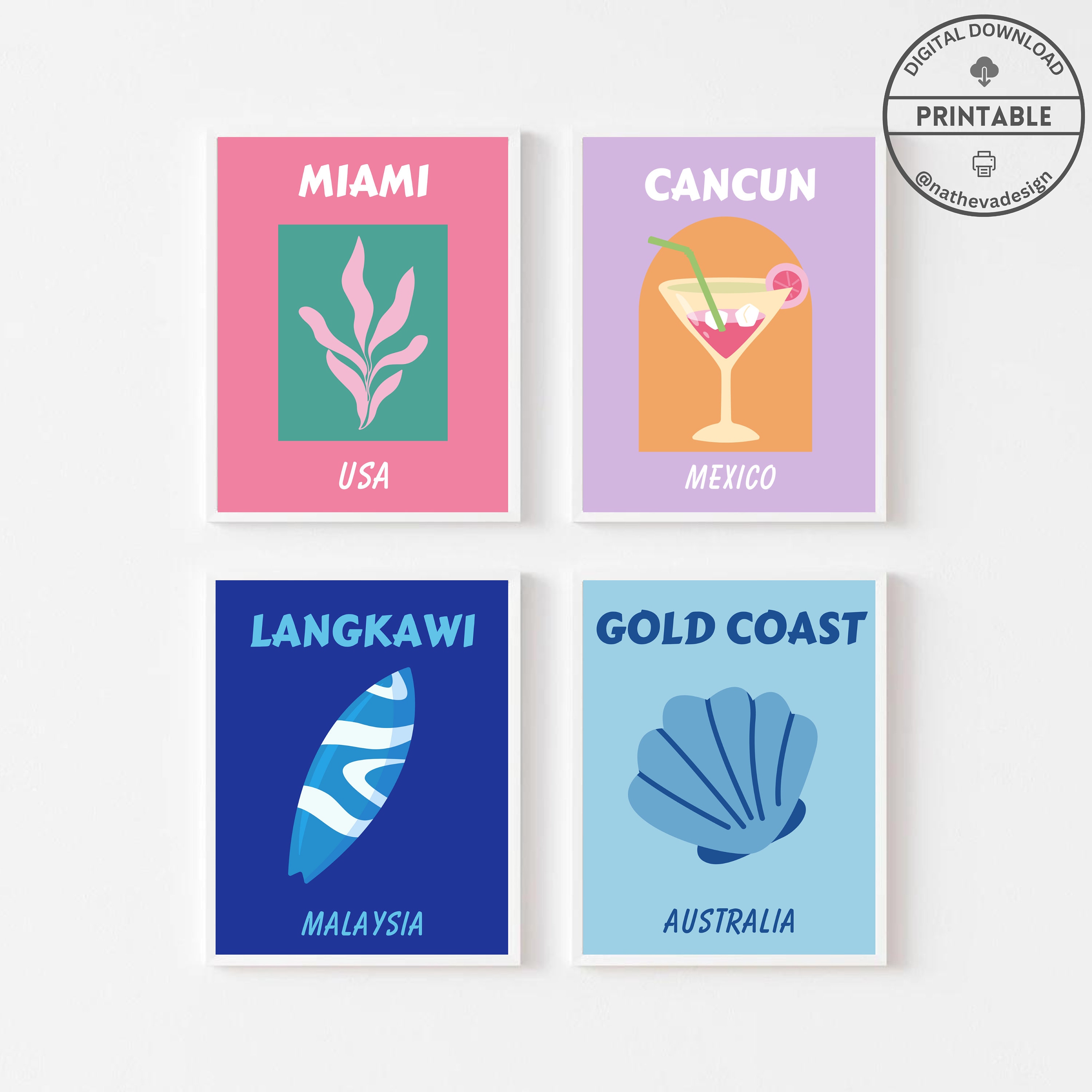 Travel Poster Set of 16 Preppy Room Decor Travel Collage Set Maximalist ...