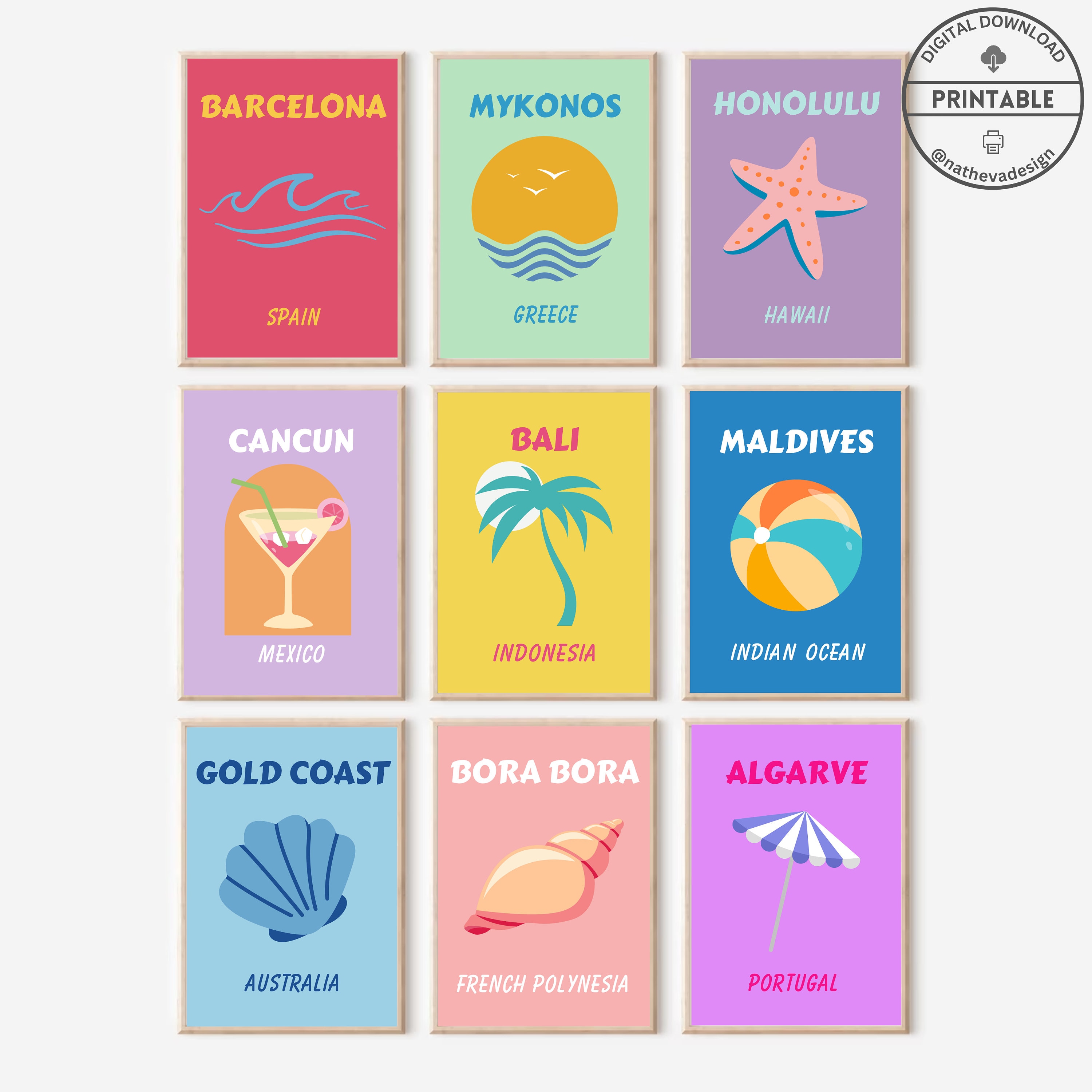 Travel Poster Set of 16 Preppy Room Decor Travel Collage Set Maximalist ...