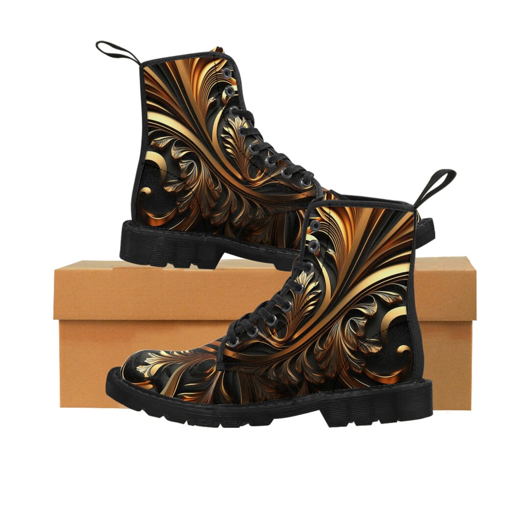 Men's Canvas Boots With Gold Design - Etsy