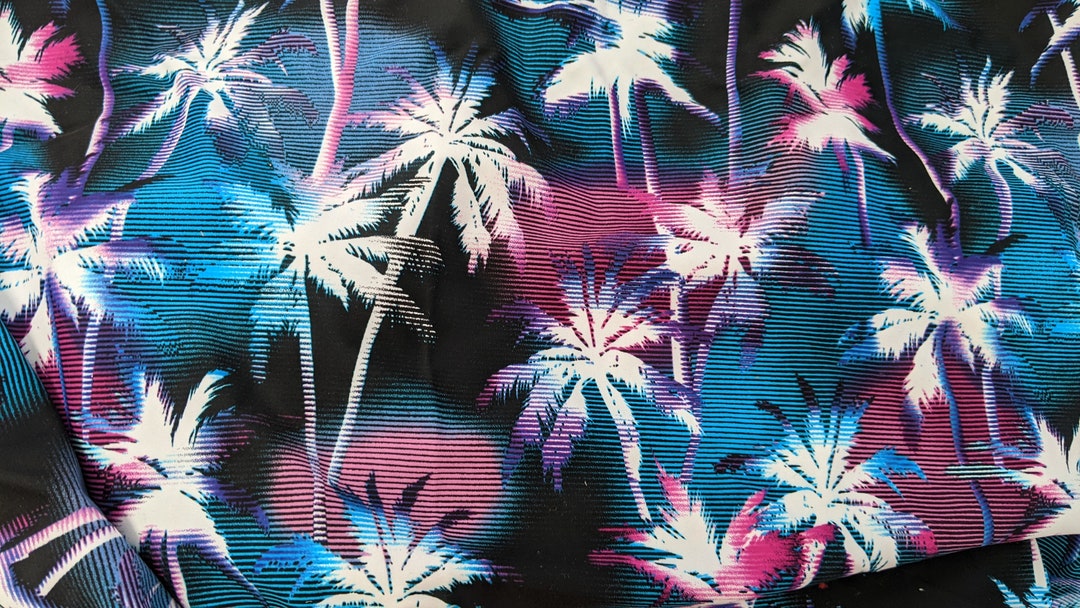 Midnight Palm Tree Print 4 Way Stretch Nylon Spandex Fabric Sold by the ...