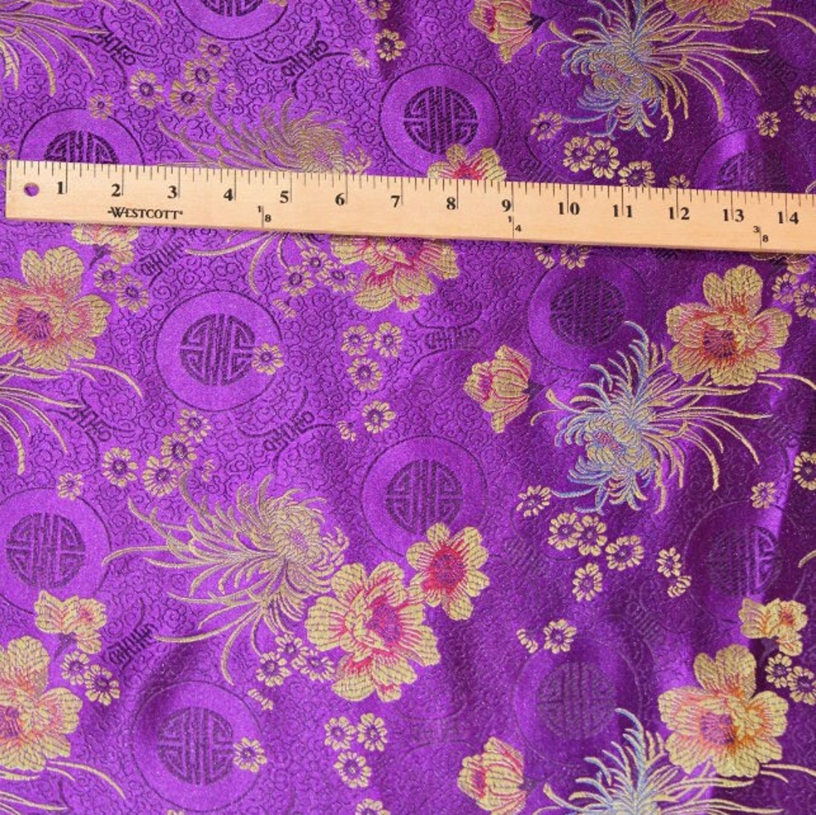 Chinese Floral Satin Purple Brocade Fabric 45 Width Fabric Sold by the ...