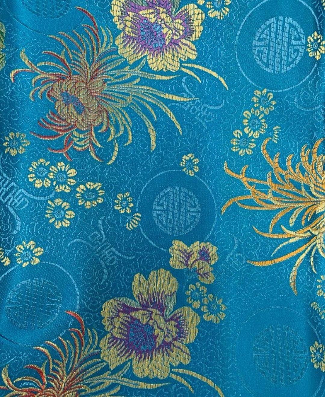 Chinese Floral Satin Turquoise Brocade Fabric 45 Width 24 PRECUT PIECE ...