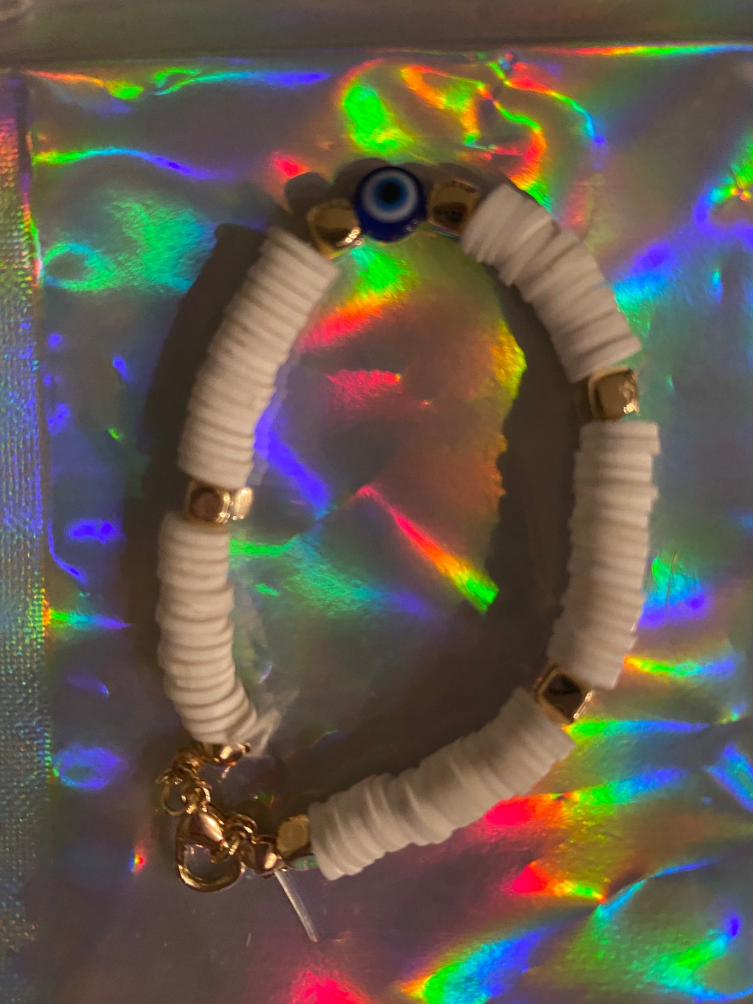Evil Eye Clay Bead Bracelet - Etsy