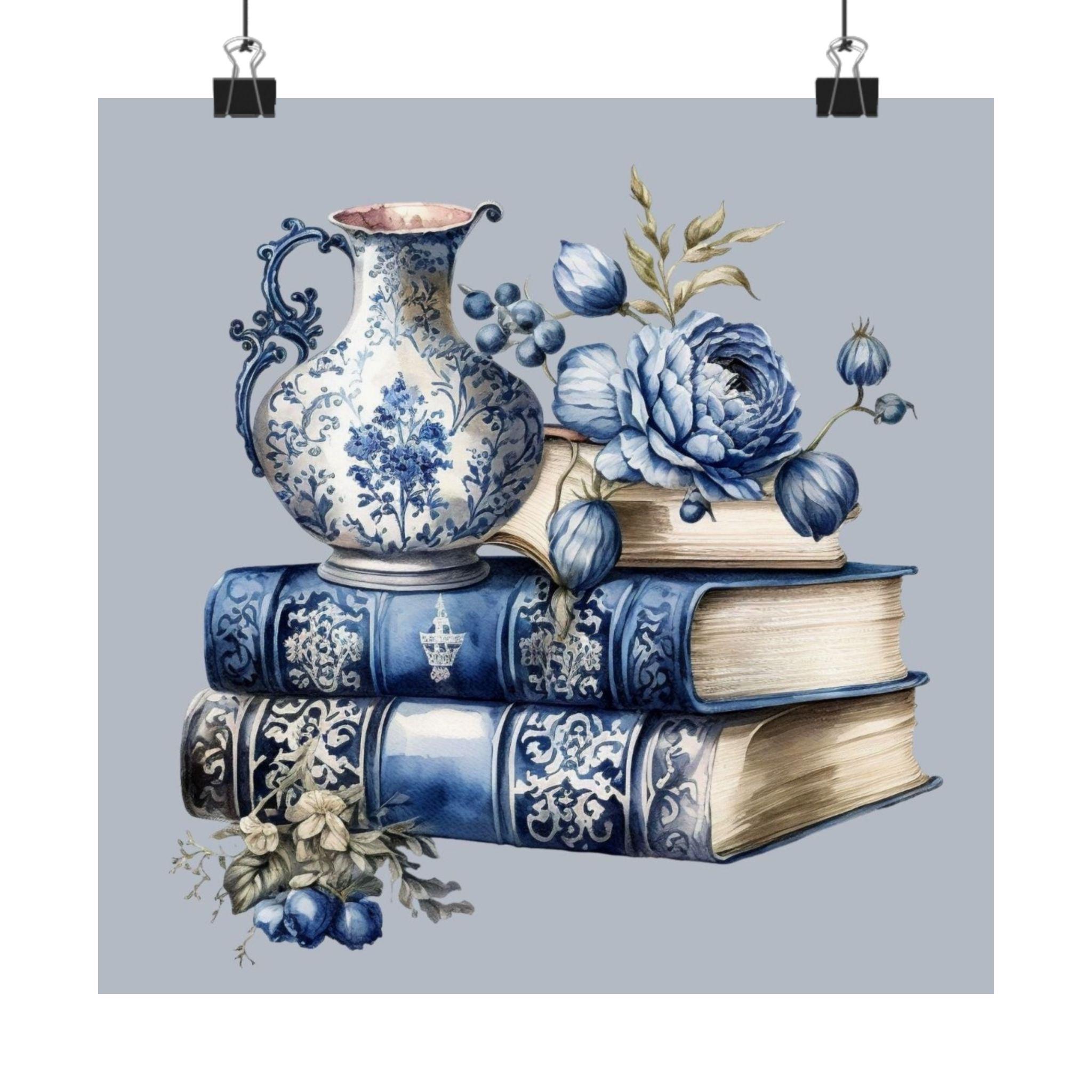 Vintage Floral Book Stack Poster, Matte Vertical Posters - Vintage Home ...