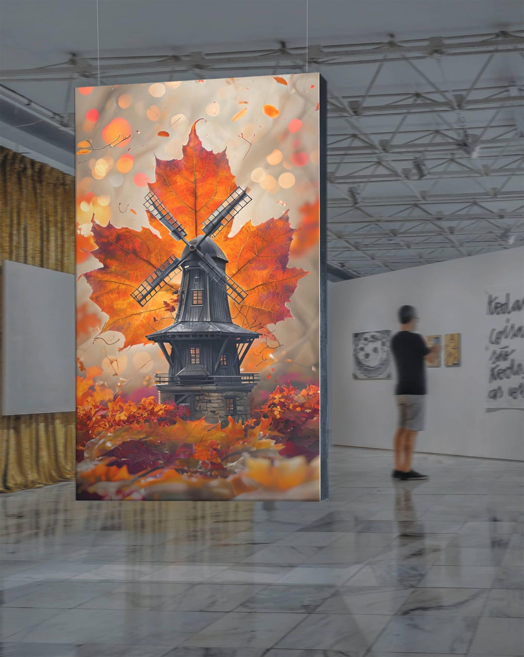 Autumn Windmill PNG – Fall Leaves, Farmhouse Clipart (instant Download ...