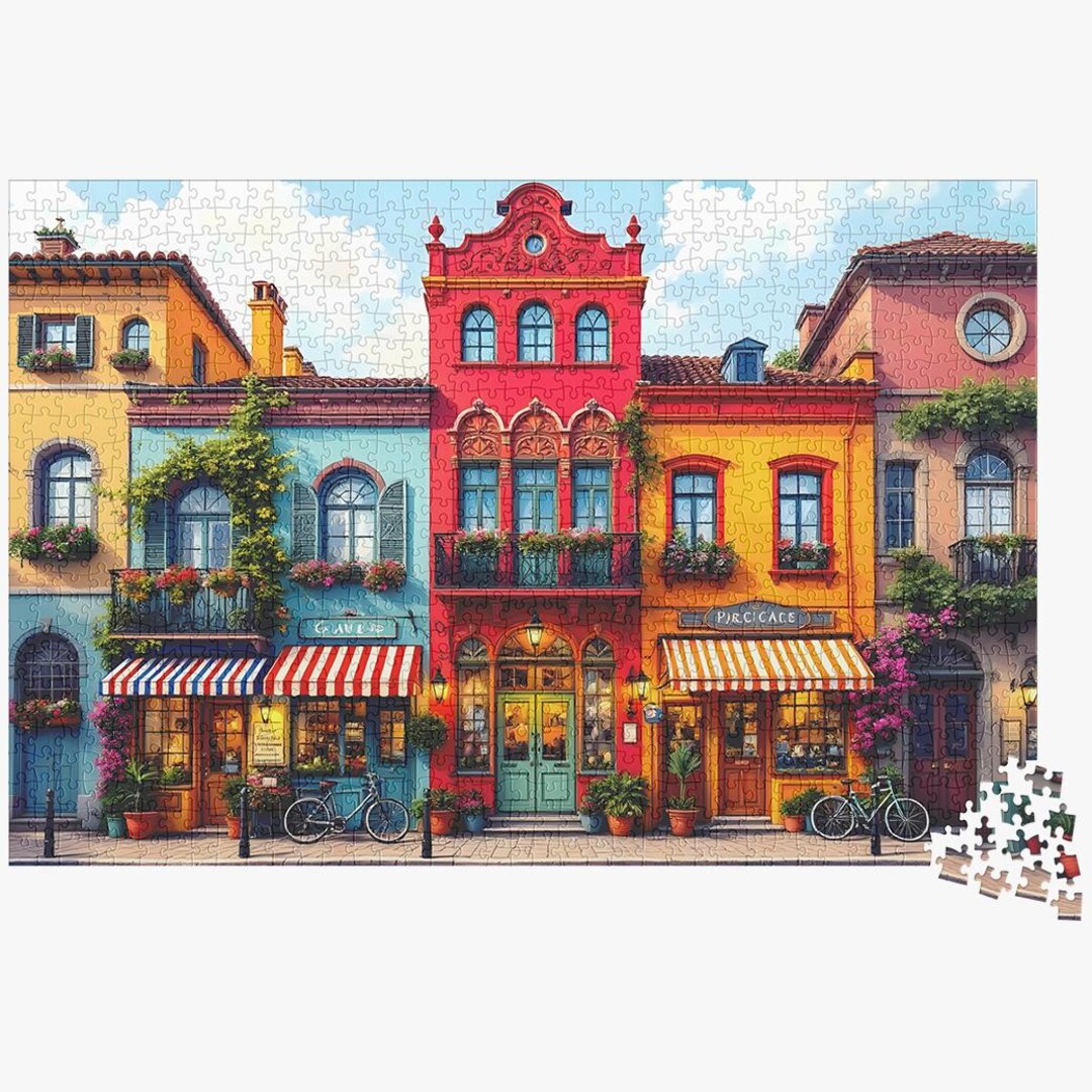 Retro Street Colorful Buildings Jigsaw Puzzle - 1000 Piece Jigsaw ...