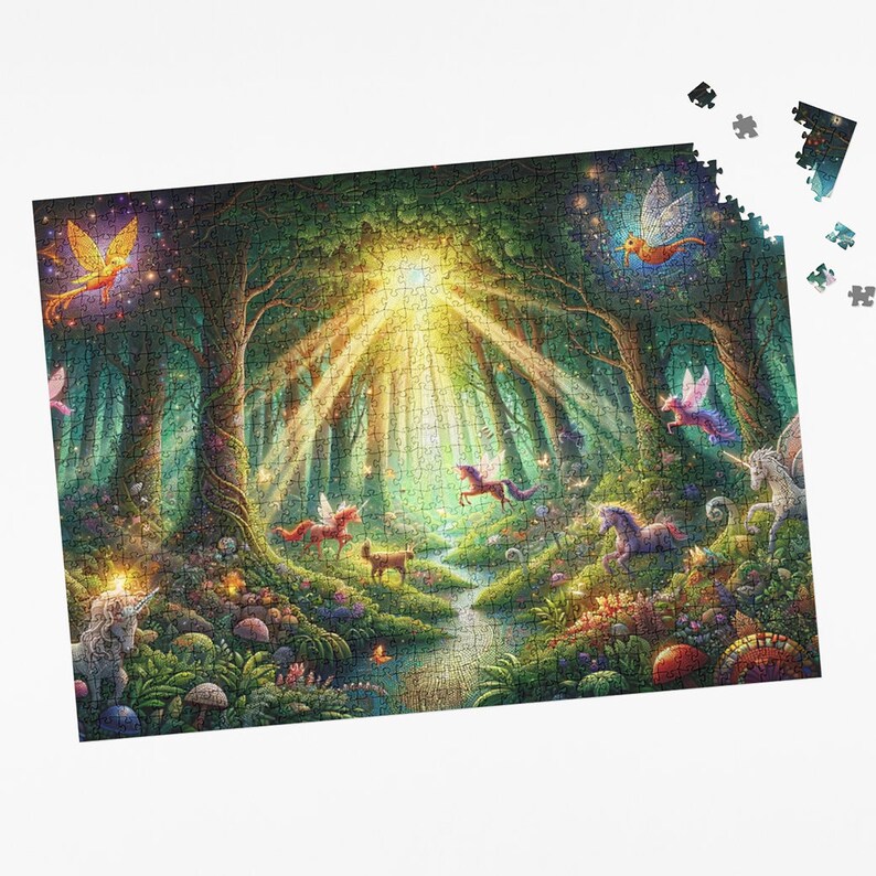 Mosaic Style Enchanted Forest & Magical Creatures Jigsaw Puzzle 1000 ...