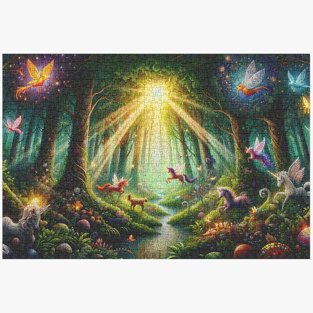 Mosaic Style Enchanted Forest & Magical Creatures - Jigsaw Puzzle 1000 ...