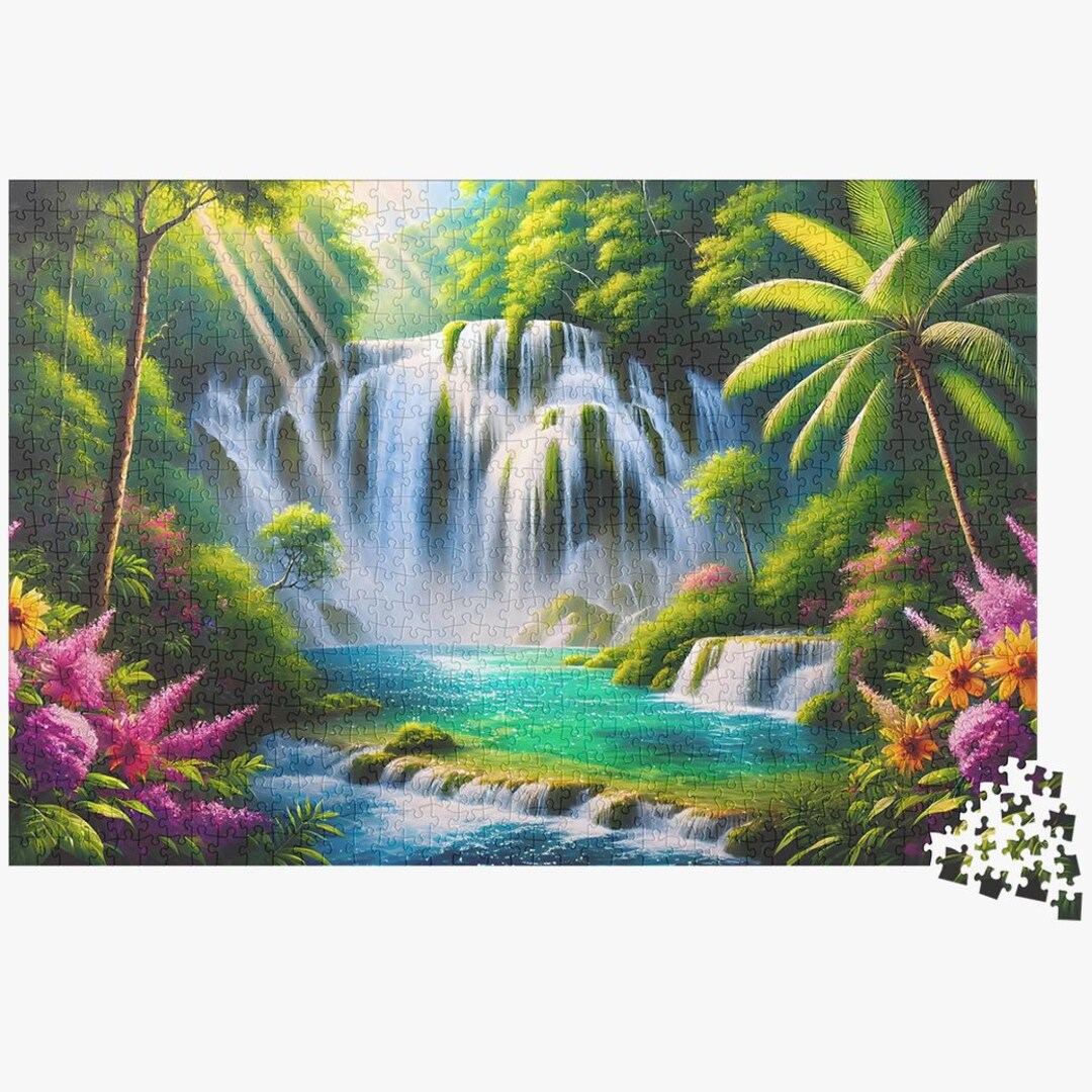 Waterfall Oasis Puzzle – 1000 Piece Jigsaw Puzzle for Adults, Painting ...
