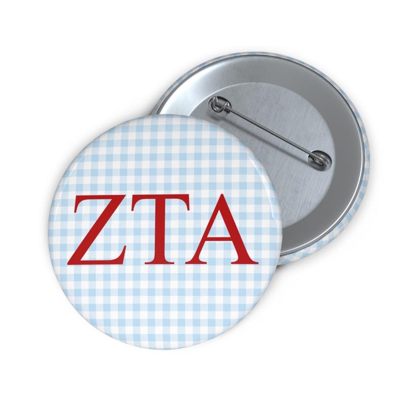 Zeta Tau Alpha Blue Gingham Pin Button - Etsy