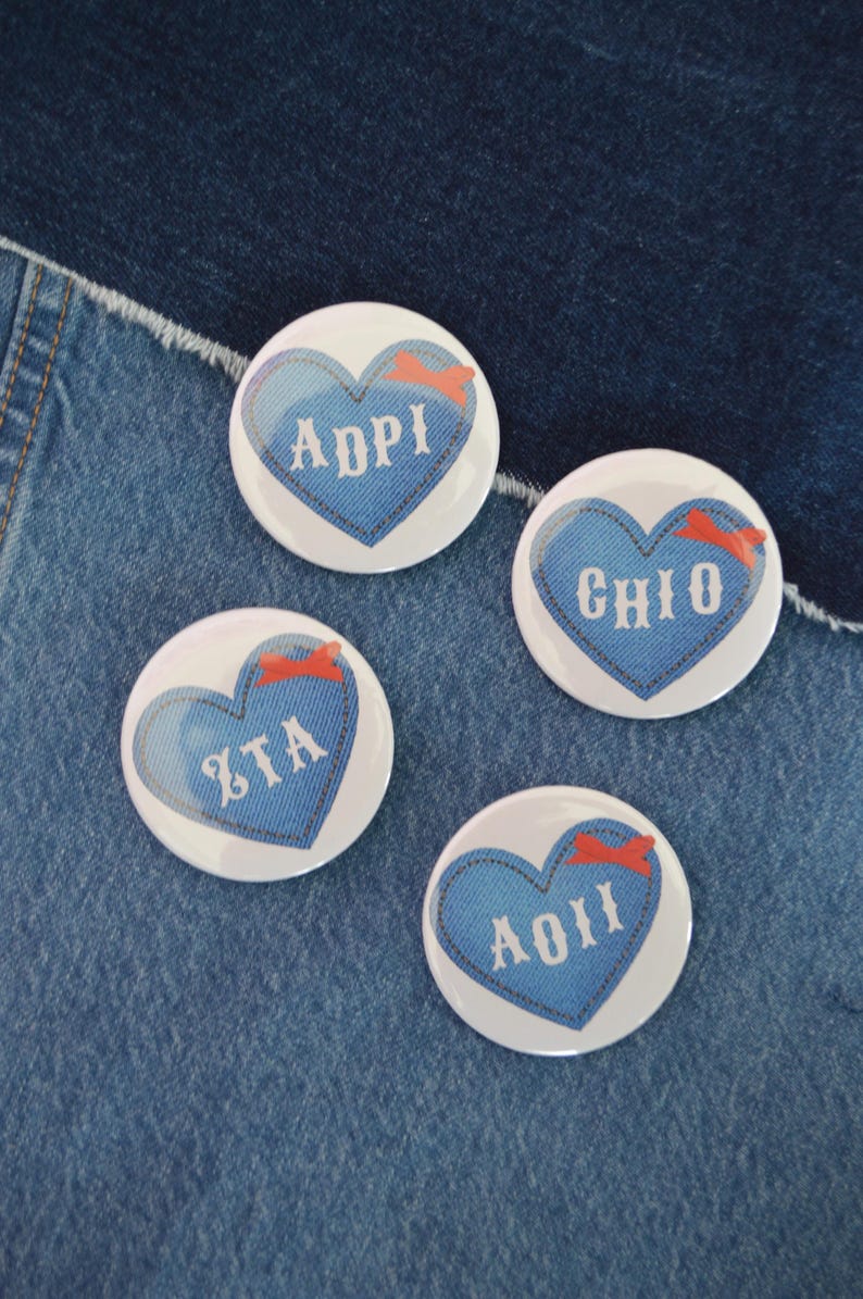 Chi Omega Denim Heart Sorority Pin Button - Etsy