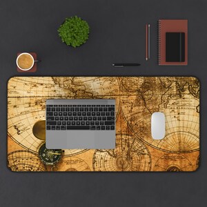 Compass and World Map Desk Mat Navigation Mouse Pad Cartography Office ...