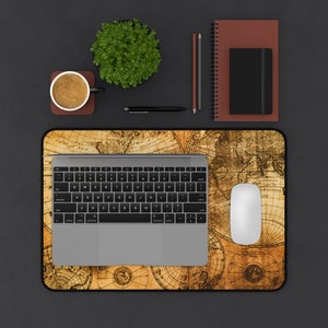 Compass and World Map Desk Mat Navigation Mouse Pad Cartography Office ...