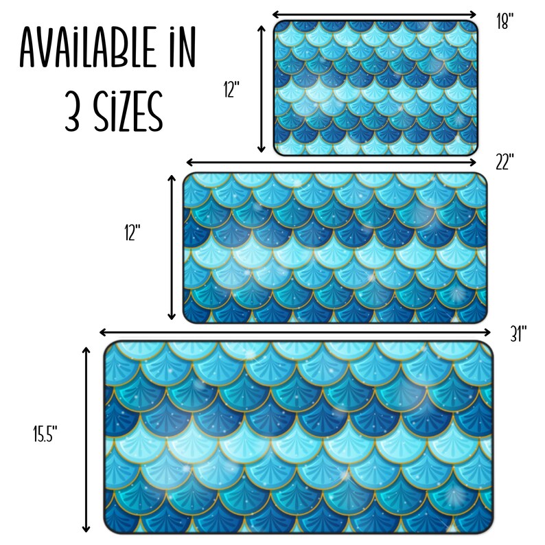 Mermaid Scale Desk Mat in Blue Iridescent Tones XXL Mousepad Office ...
