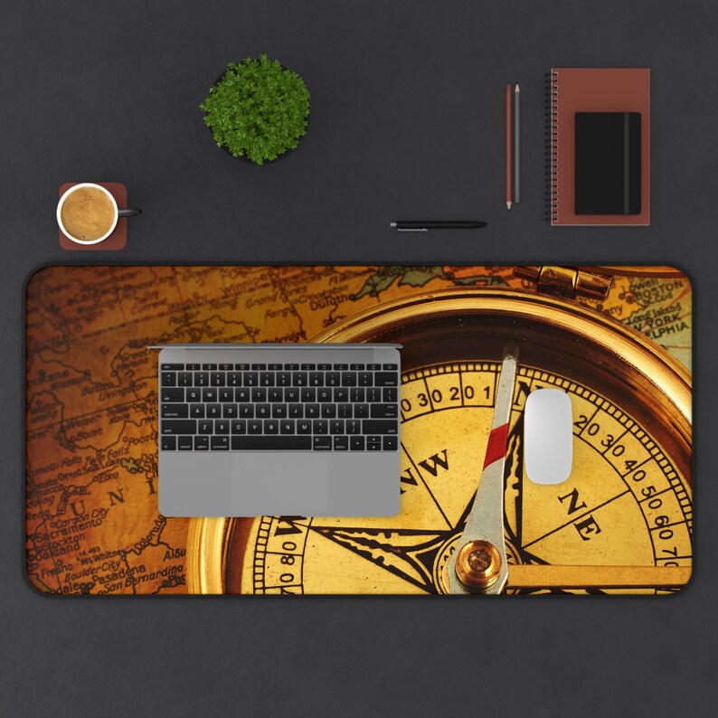 Compass and World Map Desk Mat Navigation Mouse Pad Cartography Office ...