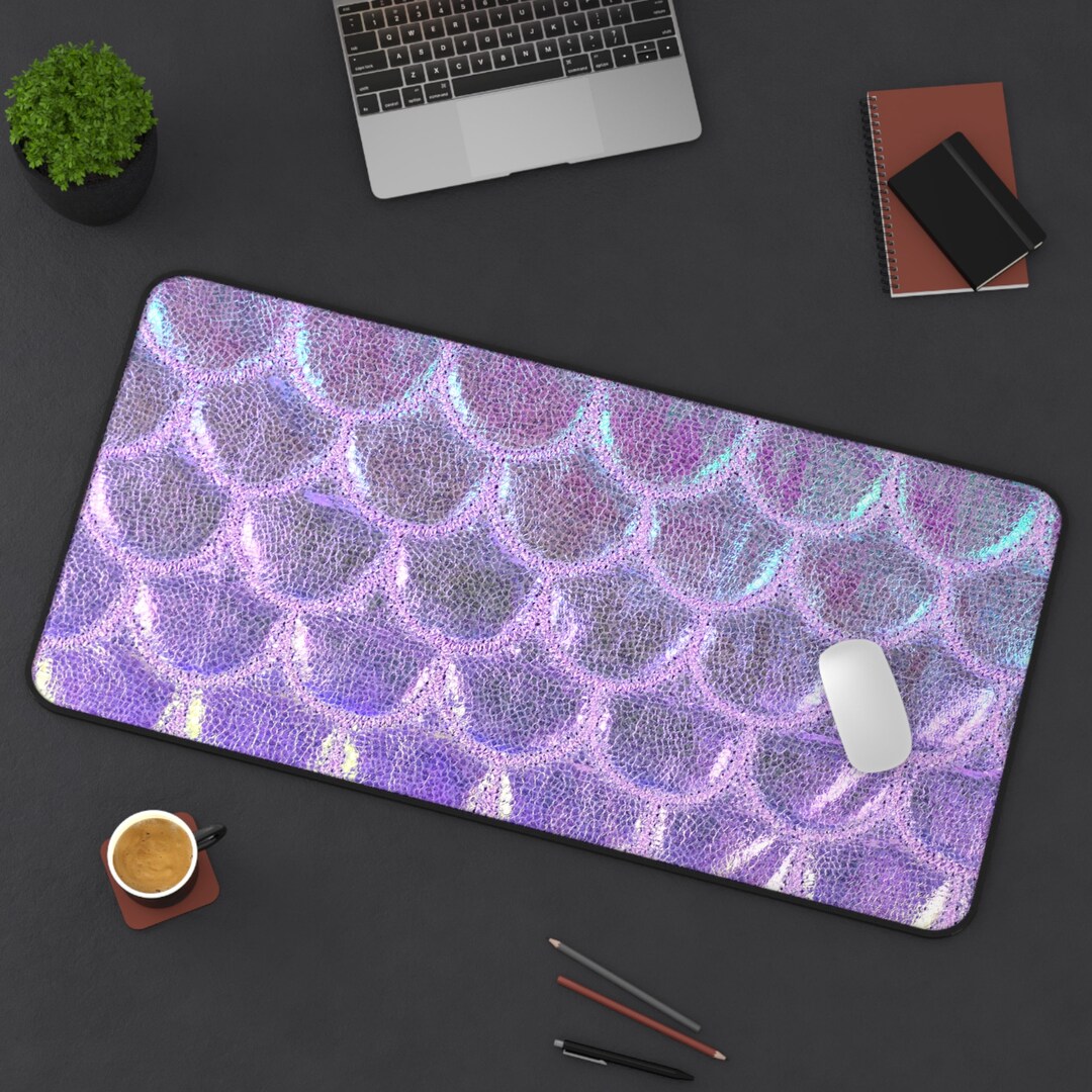 Mermaid Scale Desk Mat in Purple Pink Blue Iridescent Tones and Gold ...