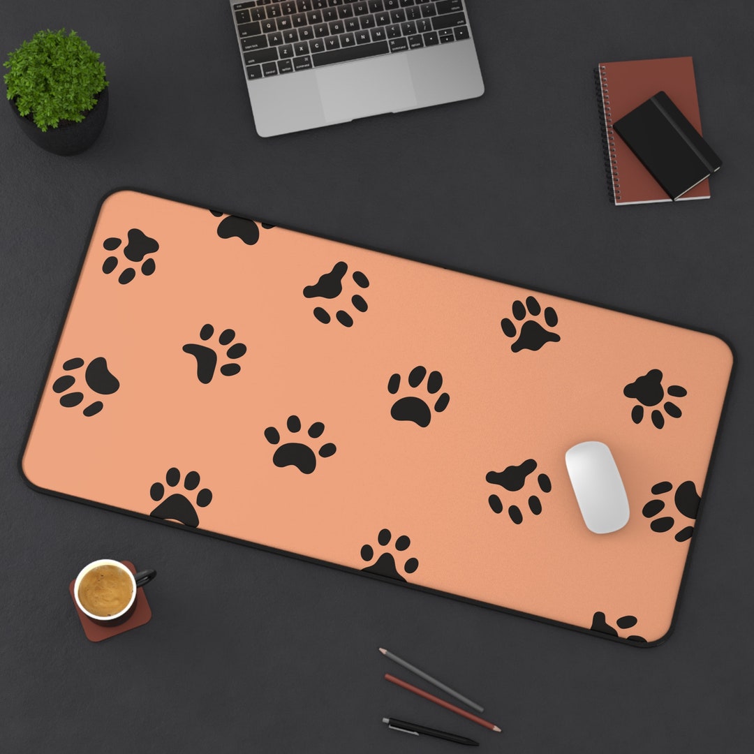 Cat Paw Prints on Peach Background Desk Mat XXL Mouse Pad Cat Print ...
