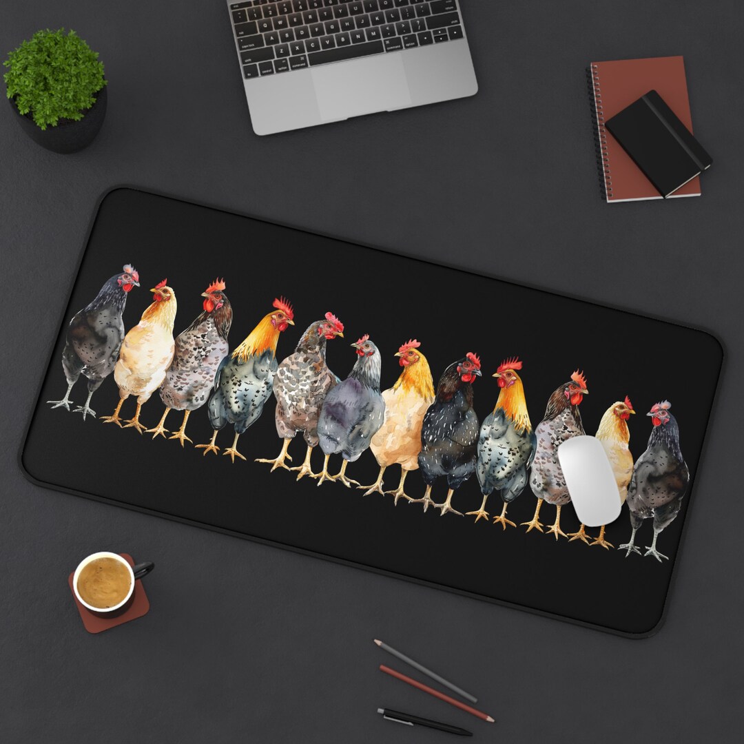 Chicken Desk Mat XXL Mouse Pad Farm Yard Watercolor Chicken Flock Decor ...