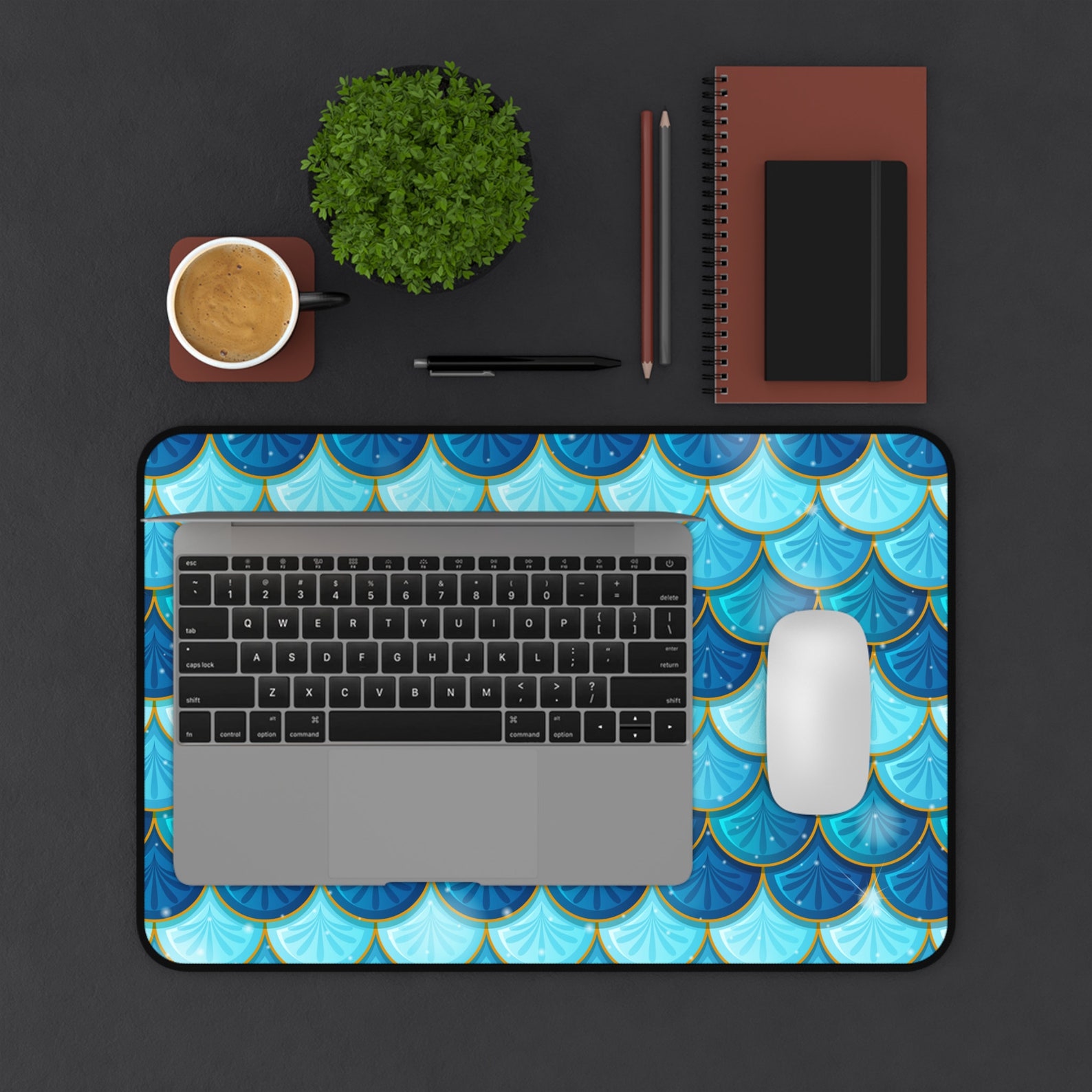 Mermaid Scale Desk Mat in Blue Iridescent Tones XXL Mousepad Office ...