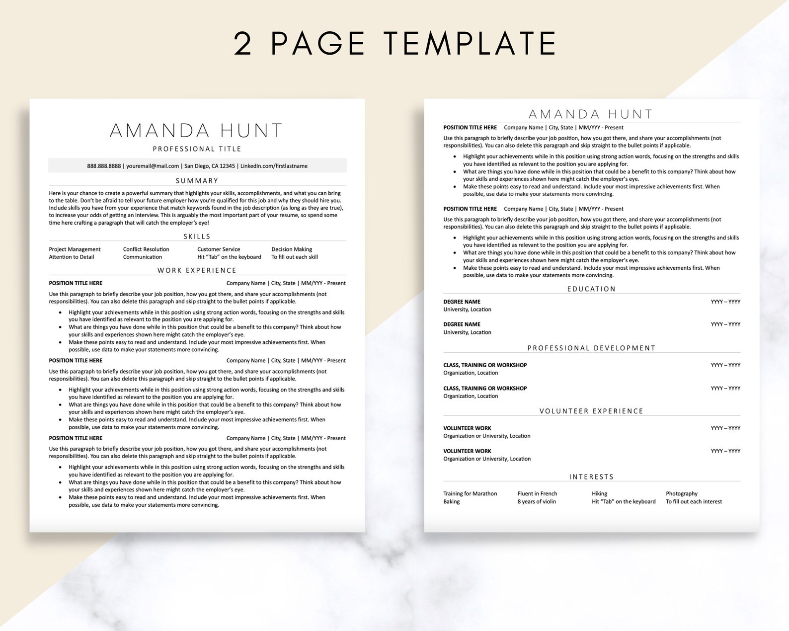 ATS Friendly Resume Template for Microsoft Word, MS Word, Google Docs ...