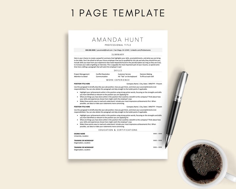 ATS Friendly Resume Template for Microsoft Word, MS Word, Google Docs ...