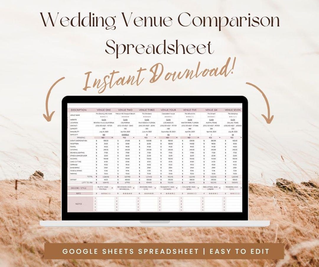 Wedding Venue Comparison Template - Google Sheets | Wedding Planner ...