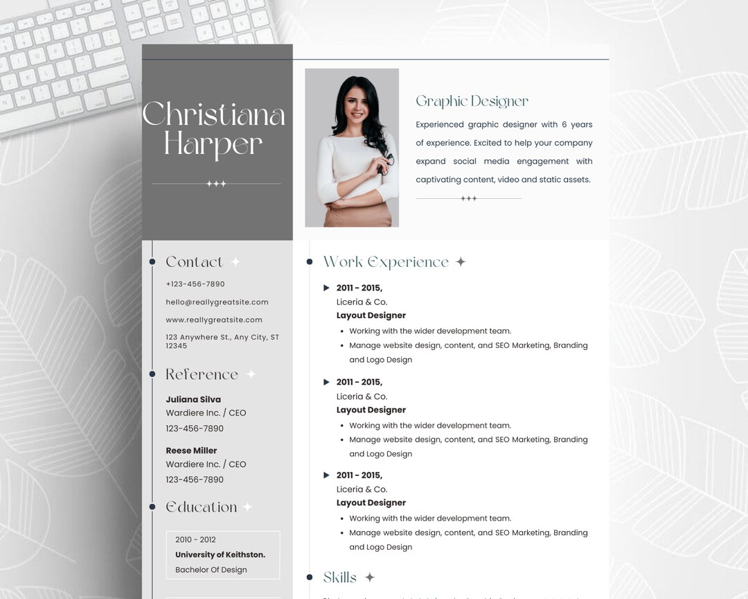 Editable Picture CV Resume | Digital Template | Modern Resume Template ...