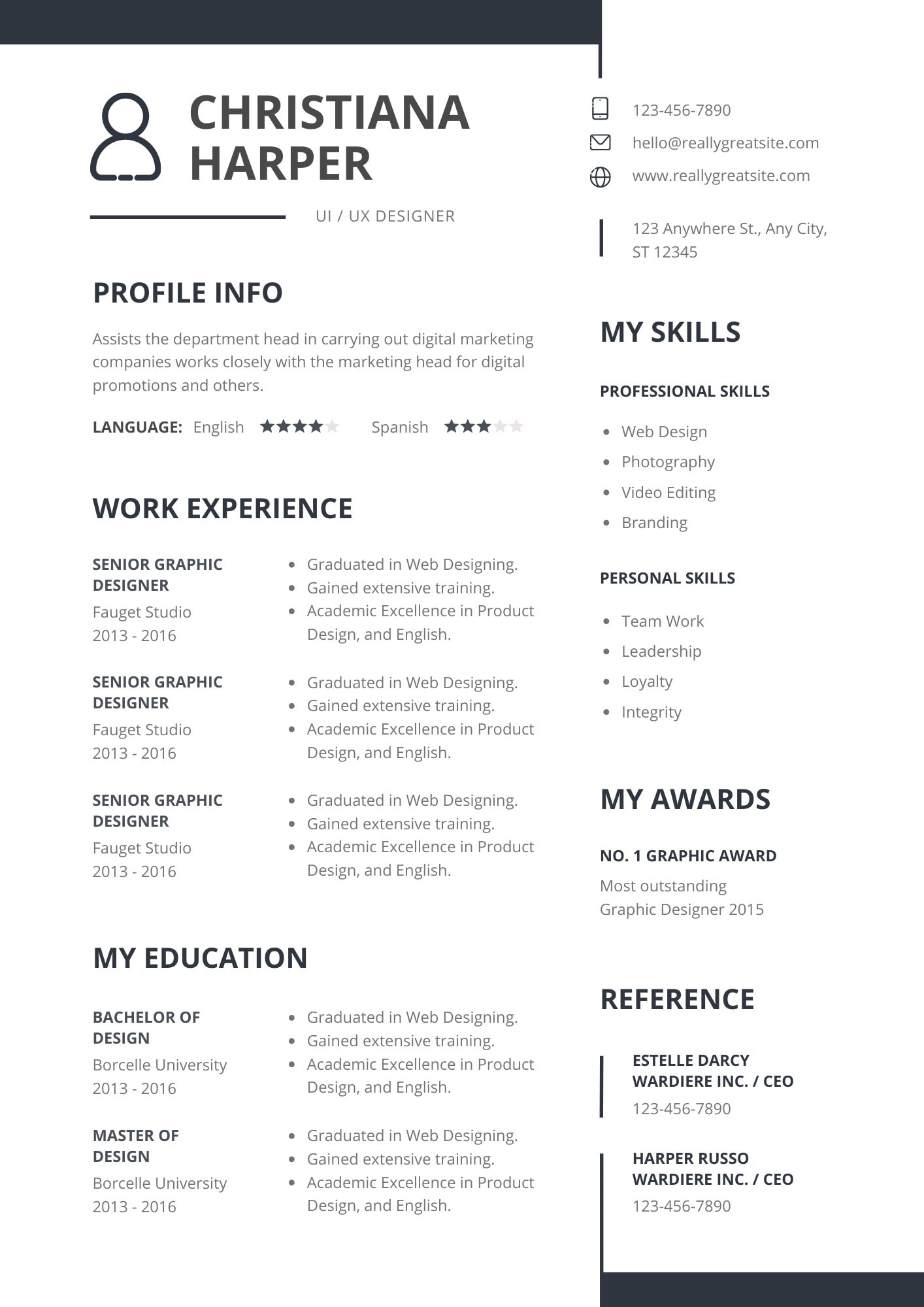 Professional Resume Template Modern Resume Template Digital Canva ...