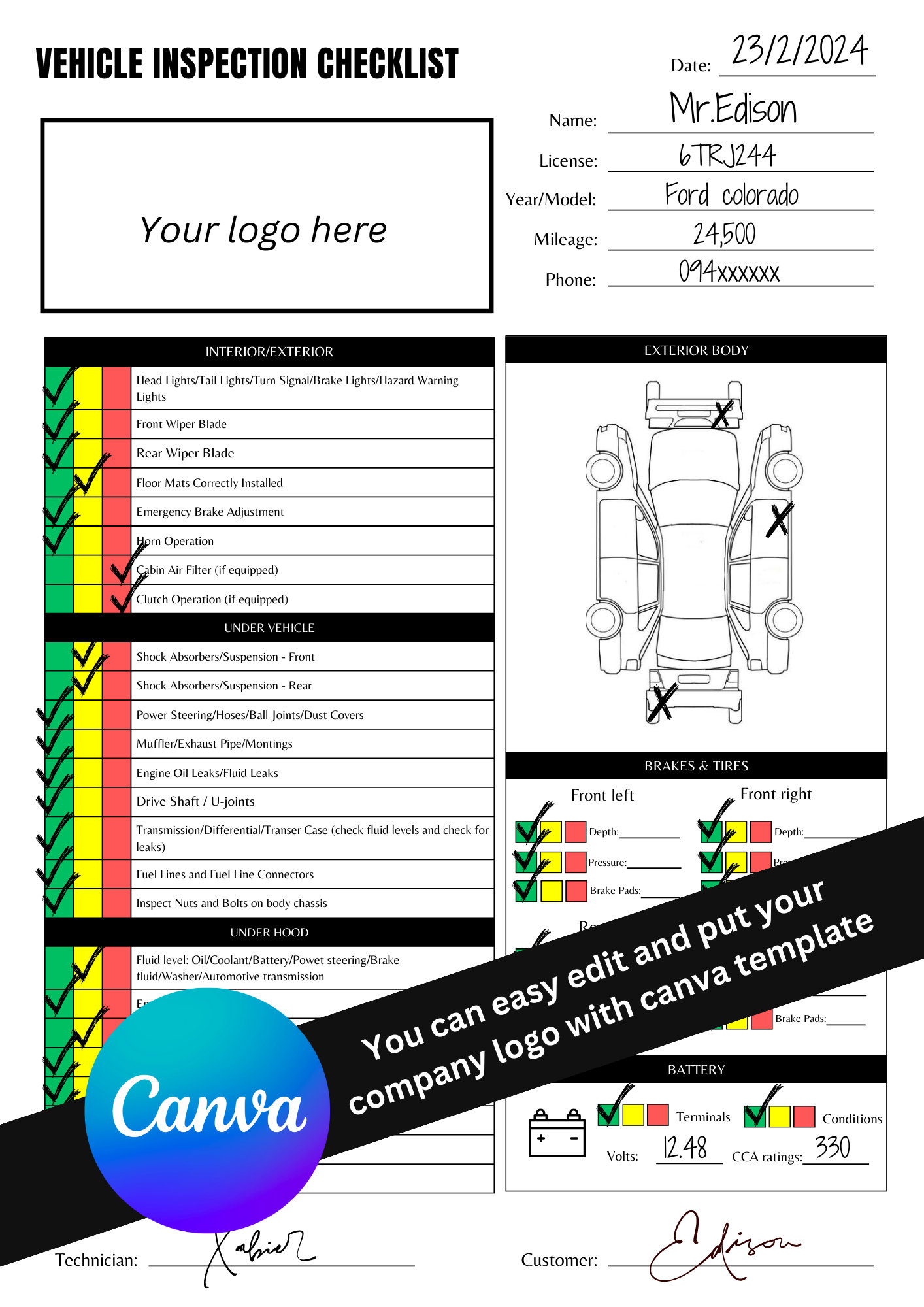 Standard Vehicle Inspection Checklist - Etsy Canada