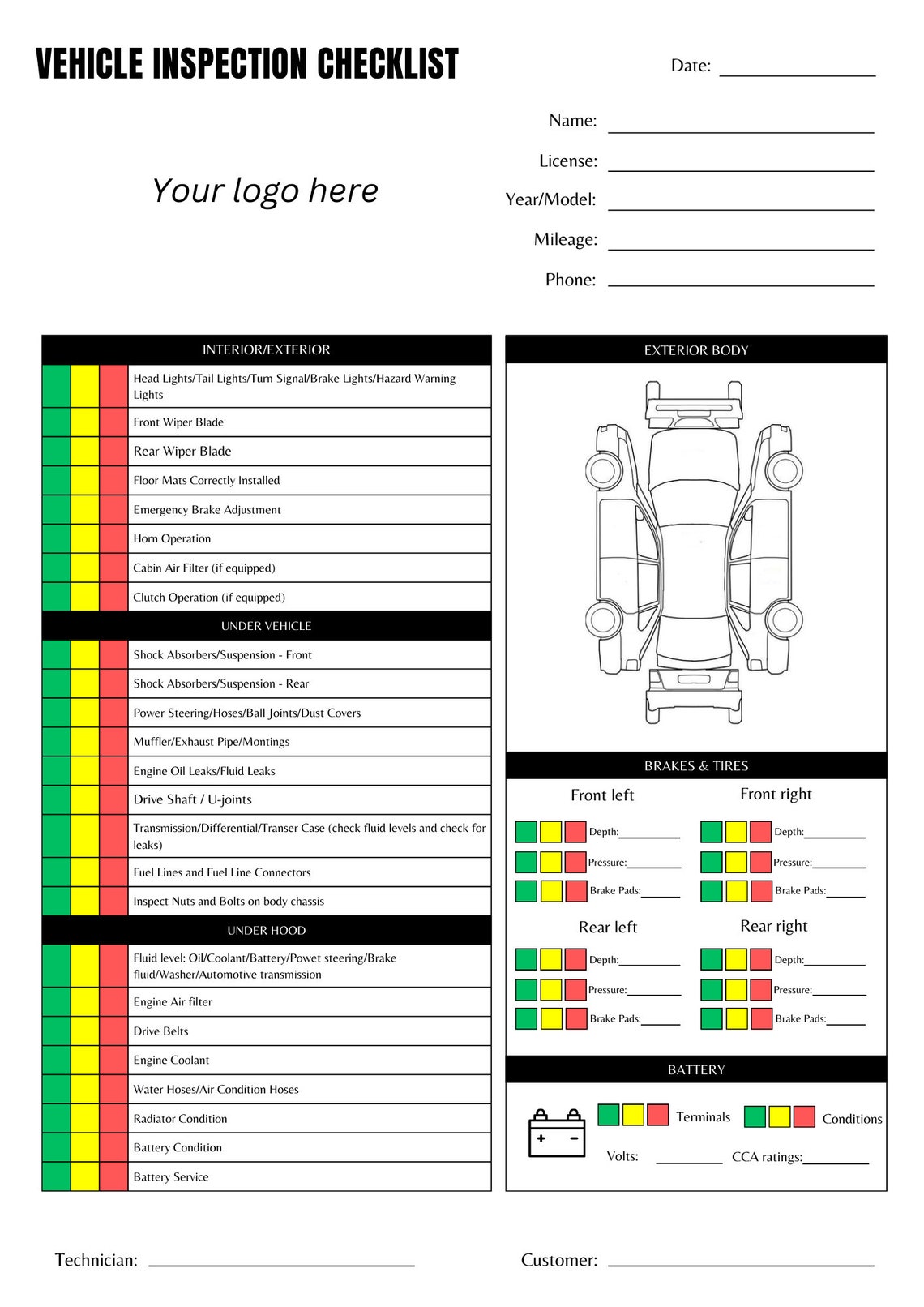 Standard Vehicle Inspection Checklist - Etsy