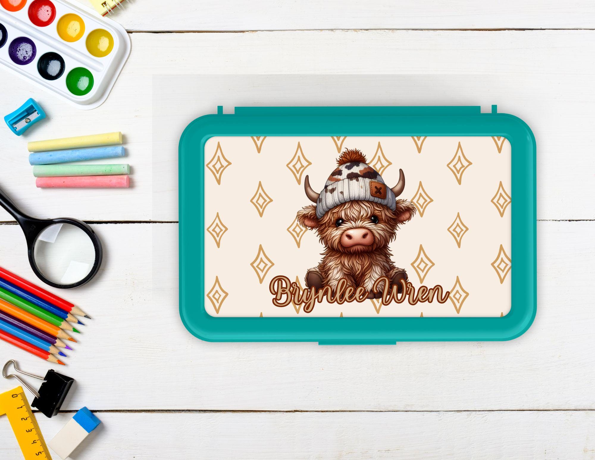 Highland Cow Kids Name Pencil Box, Custom Kids Name Pencil Box ...