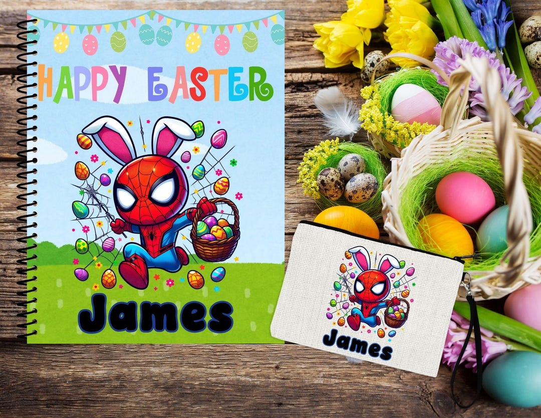 Superhero Easter Kids Name Notebook, Easter Basket Gift, Superhero ...