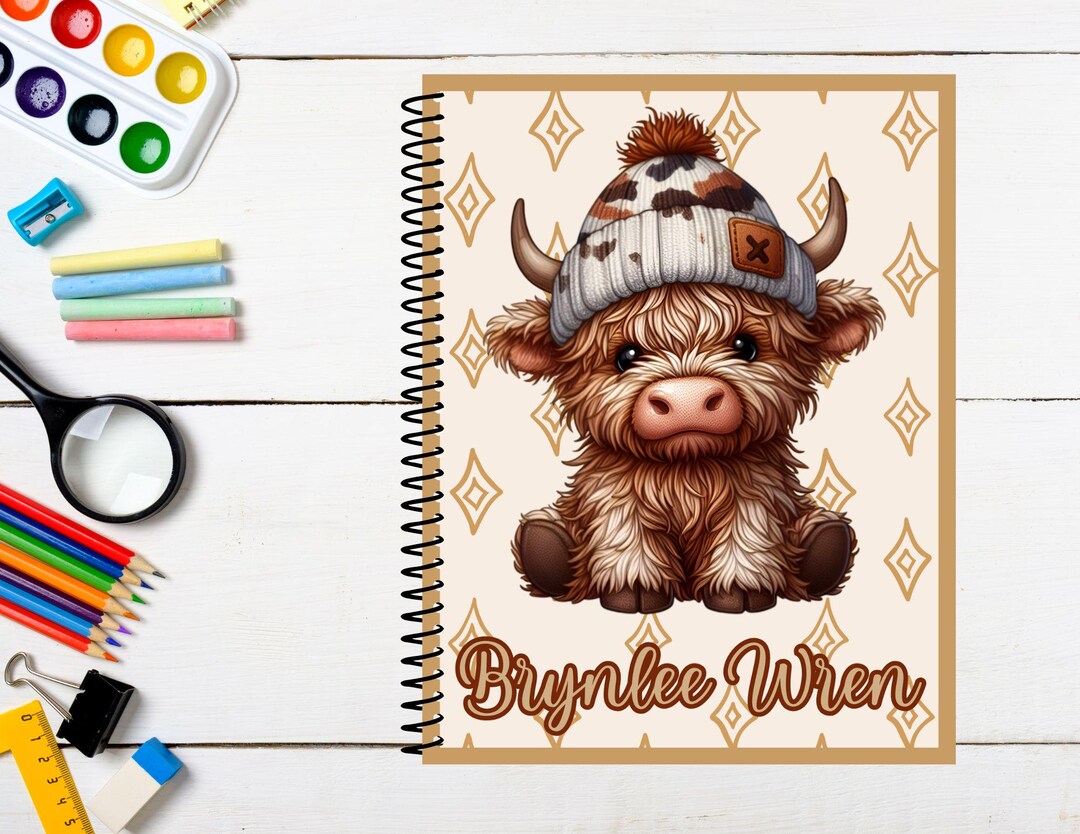Highland Cow Kids Name Notebook, Custom Kids Name Coloring Book ...