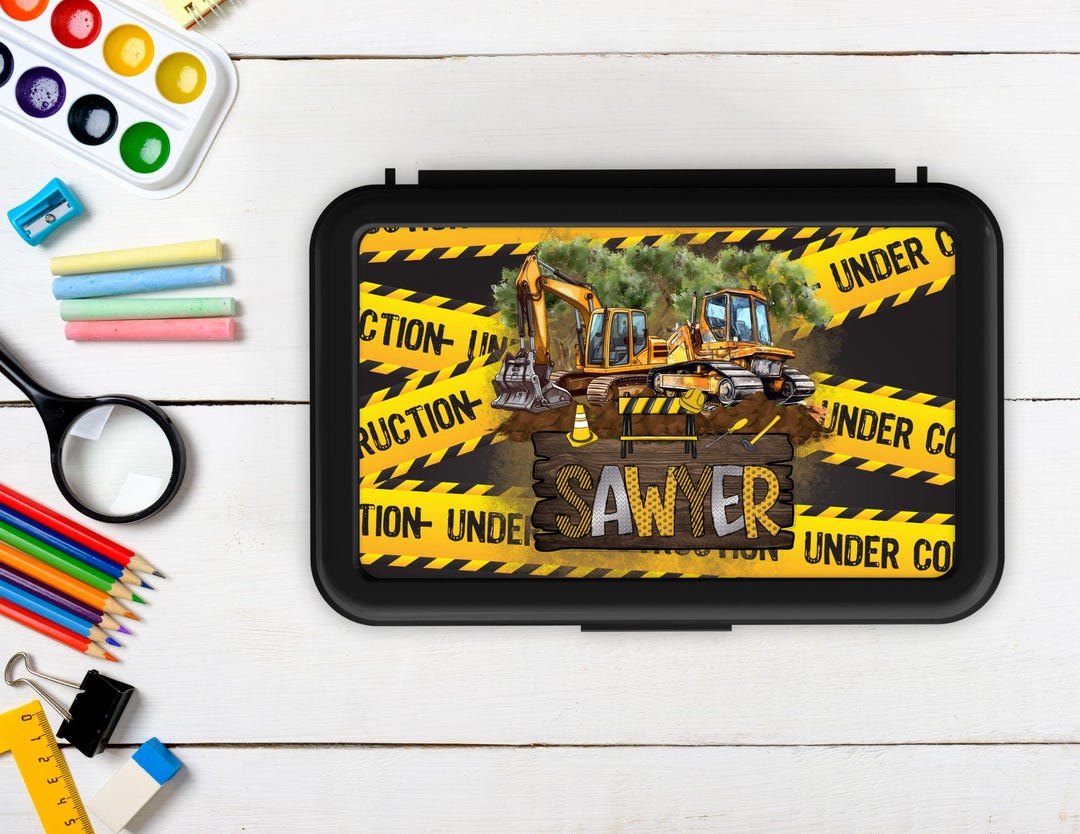 Construction Kids Name Pencil Box, Custom Kids Name Pencil Box ...