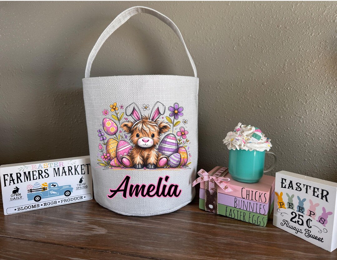 Easter Basket, Kids Personalized Easter Basket, Cow Easter Basket, Name ...