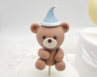 Fondant Edible Bear Cake Topper, Teddy Bear With Bow Topper, Cupcake ...